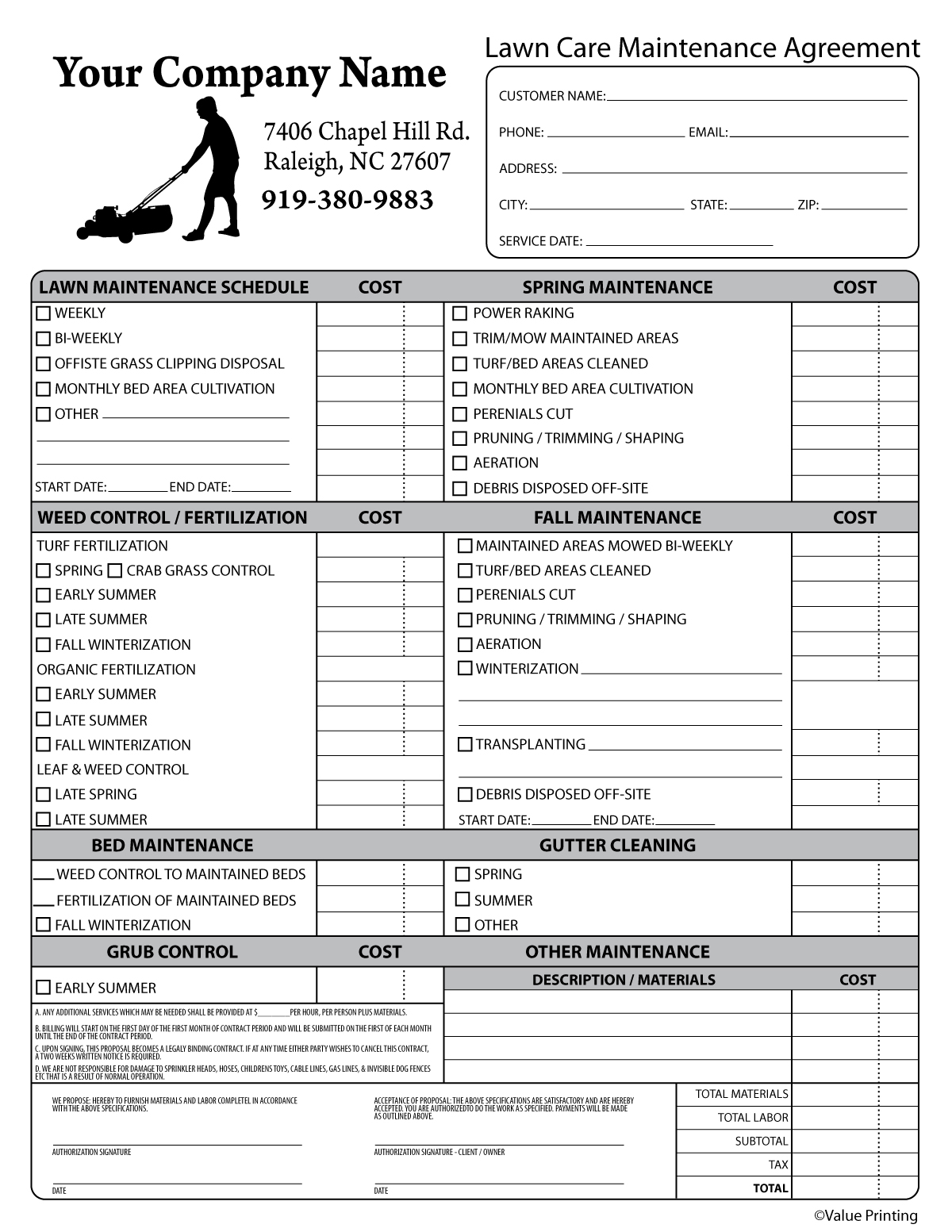Printable Lawn Care Service Agreement Customize And Print